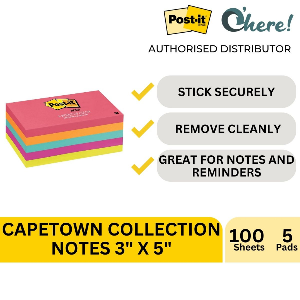 3M Post-it 3"x5" Cape Town Collection Notes 5 Pads/Pack | Shopee Singapore
