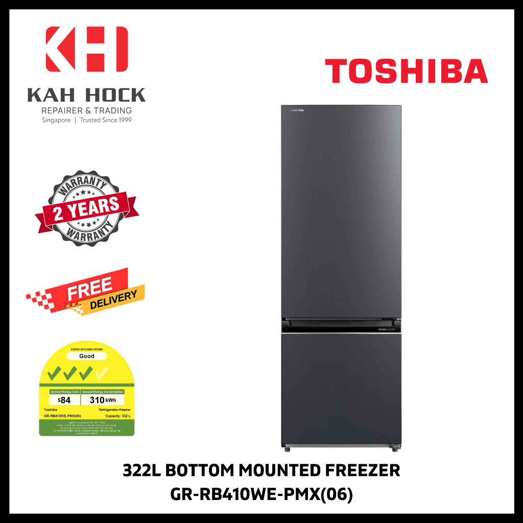 TOSHIBA 3 TICKS GR-RB410WE-PMX(06) 332L BOTTOM MOUNTED FREEZER ...
