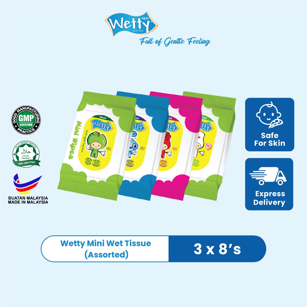 🔥Direct Factory🔥 Wetty Mini Kids Wet Tissue Antibacterial Wipes Tisu ...