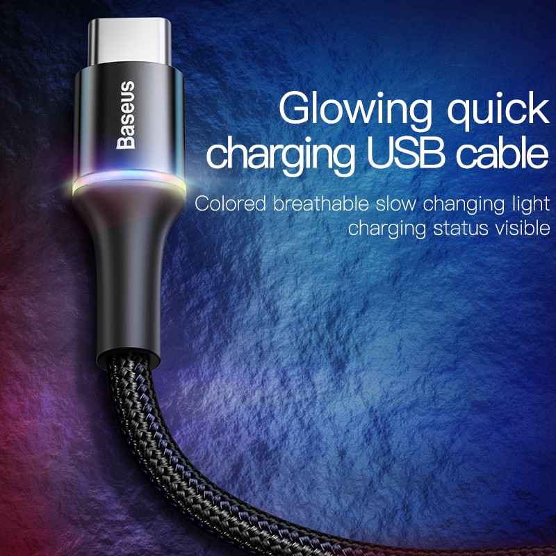 Baseus Halo glowing Data Cable USB For AL , Type C - 50cm,1M, 2M ...