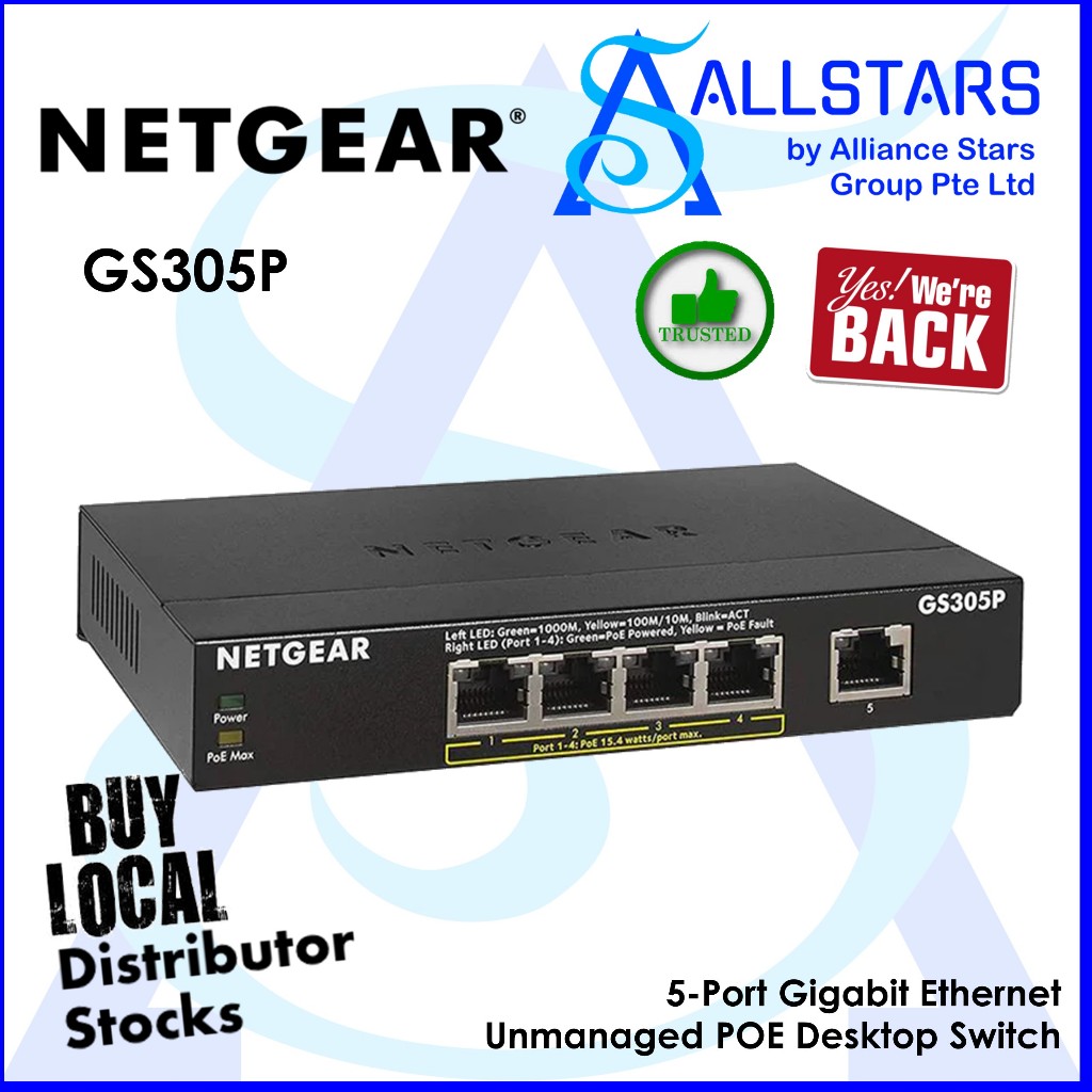 (ALLSTARS) Netgear GS305P-100UKS 5Port POE Gigabit Ethernet Unmanaged ...