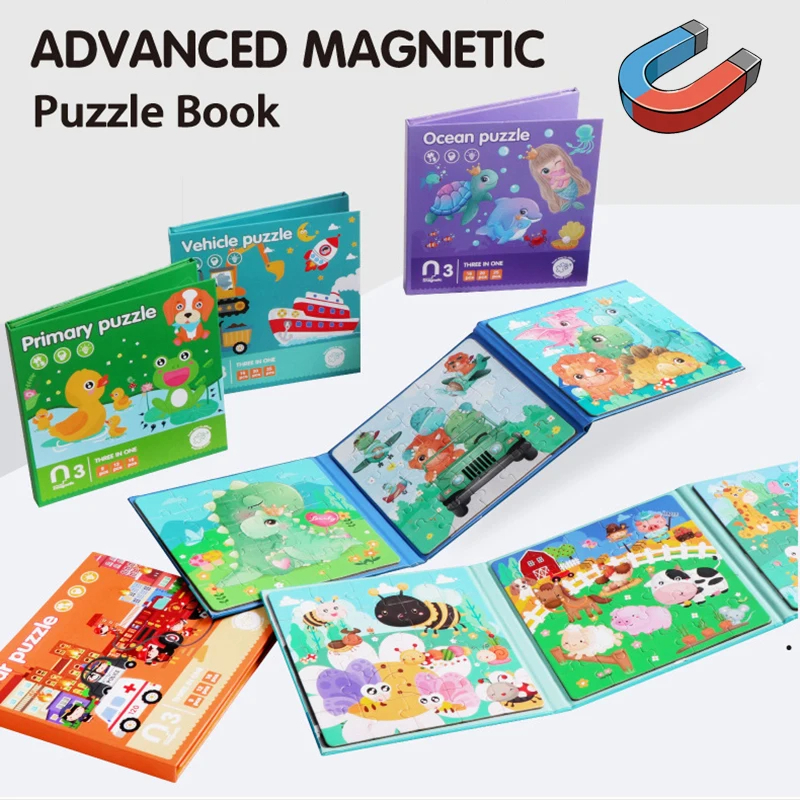 3 in 1 Magnetic Puzzles Story Book For Children Boys Girls Dinosaur ...
