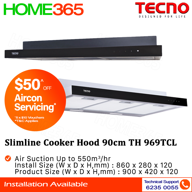 Tecno Slimline Cooker Hood 90cm TH 969TCL | Shopee Singapore