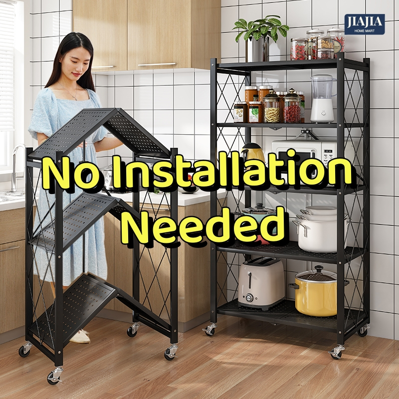 [Reinforce Steel] Installation-free kitchen folding storage rack floor ...
