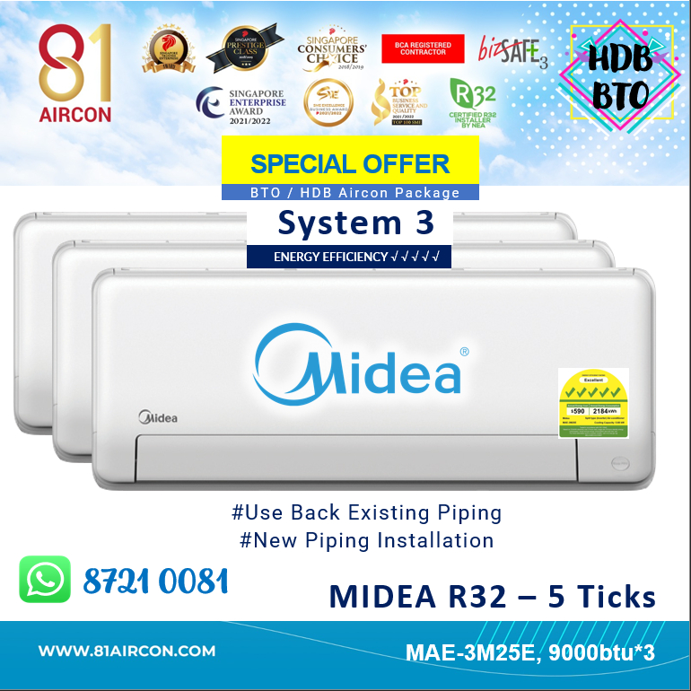 【MIDEA R32 5 Ticks】𝗙𝗥𝗘𝗘 WIFI Model ( 81Aircon ) System 3 Aircon ...