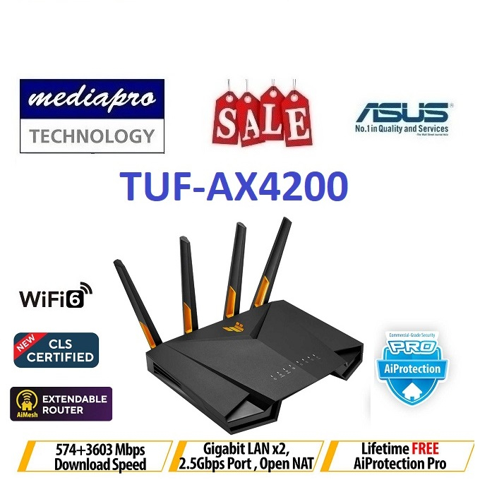 ASUS TUF-AX4200 TUF Gaming AX4200 Dual Band WiFi 6 Router w/ 2.5Gbps ...