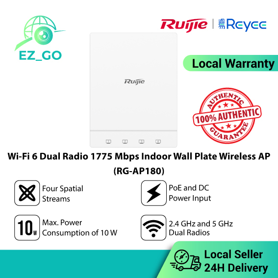 [Authentic] RG-AP180 Ruijie Wi-Fi 6 Dual Radio Indoor Wall Plate ...