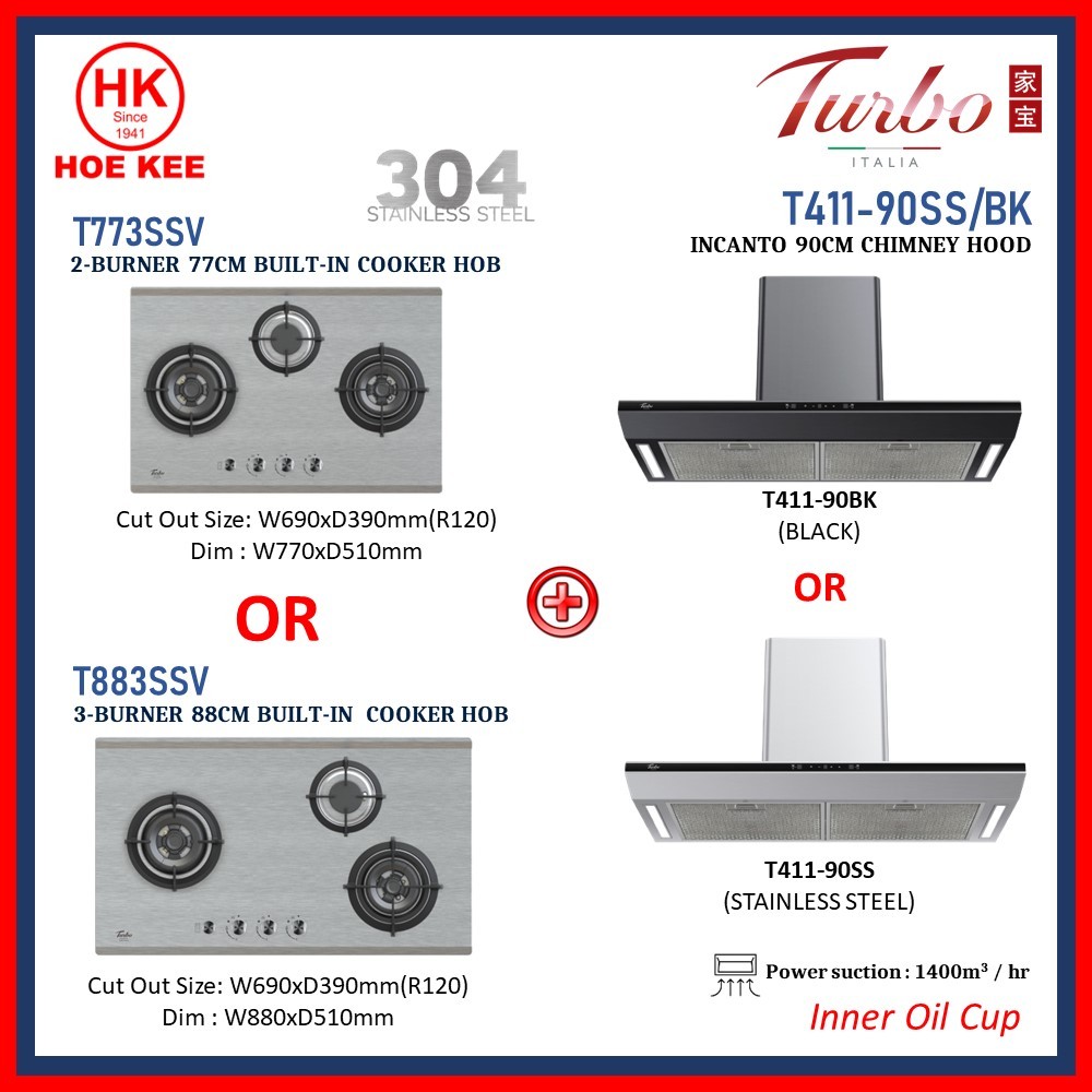 (BUNDLE) TURBO INCANTO 3-BURNERS STAINLESS STEEL GAS HOB + TURBO ...