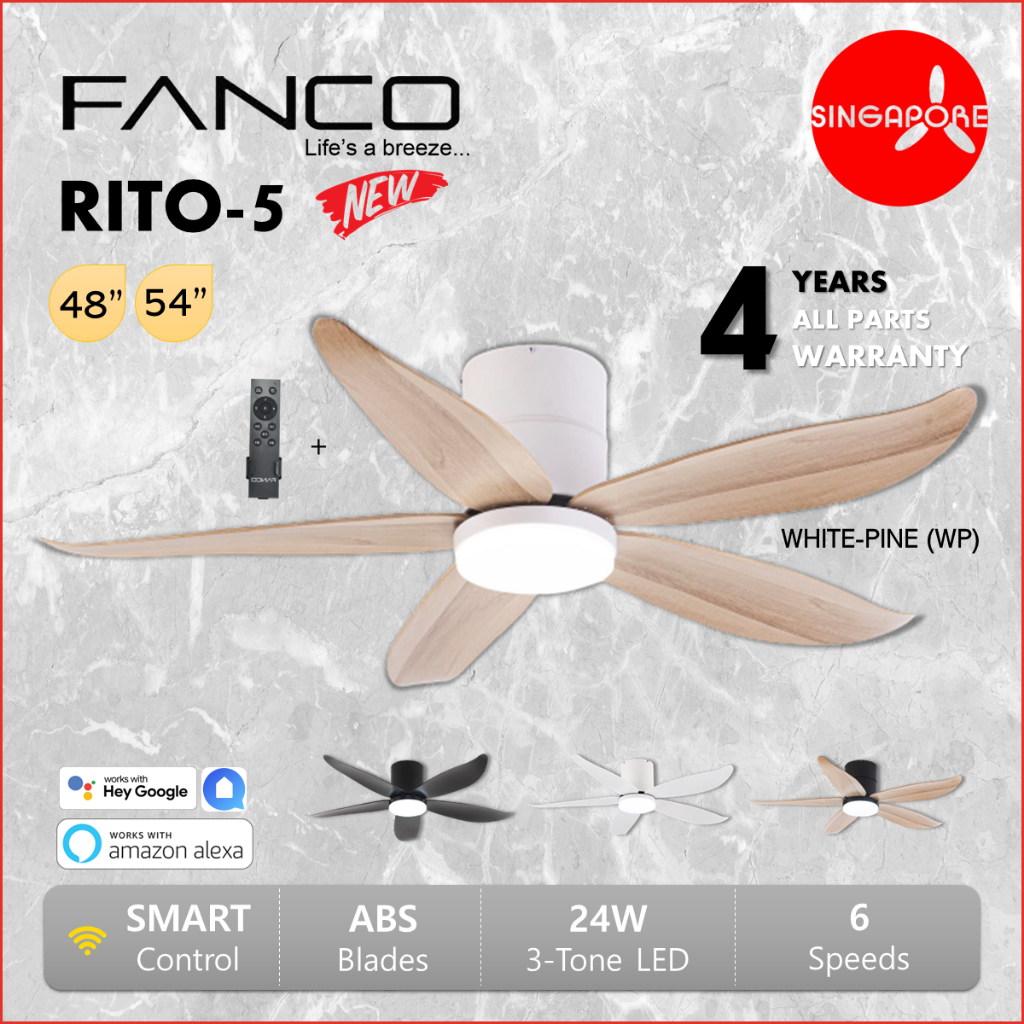 FANCO RITO 5 48" | 54" DC Motor Hugger Ceiling Fan with 24W LED Light ...