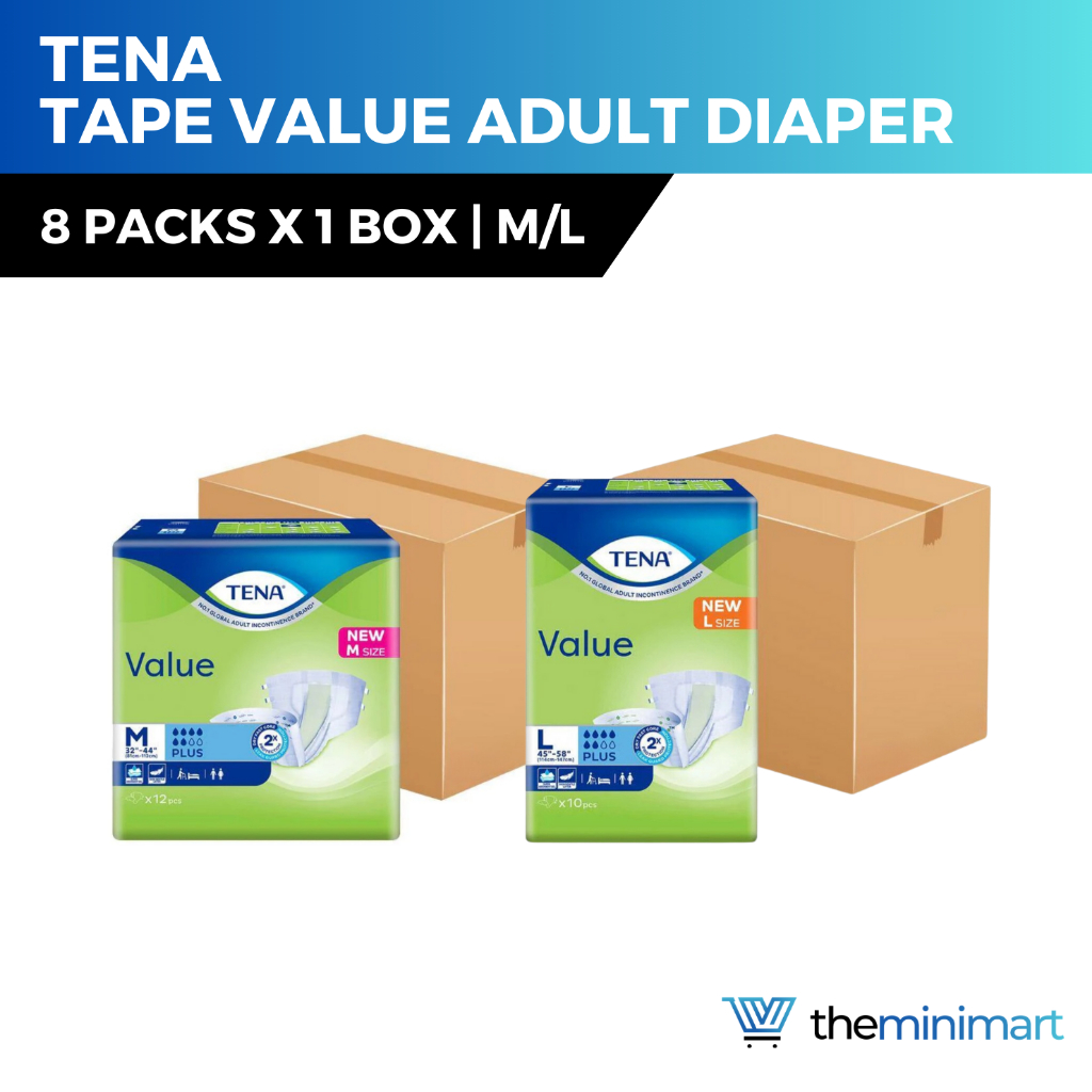 TENA Tape Value Adult Diaper 8 Packs x 1 Box - M / L | Shopee Singapore