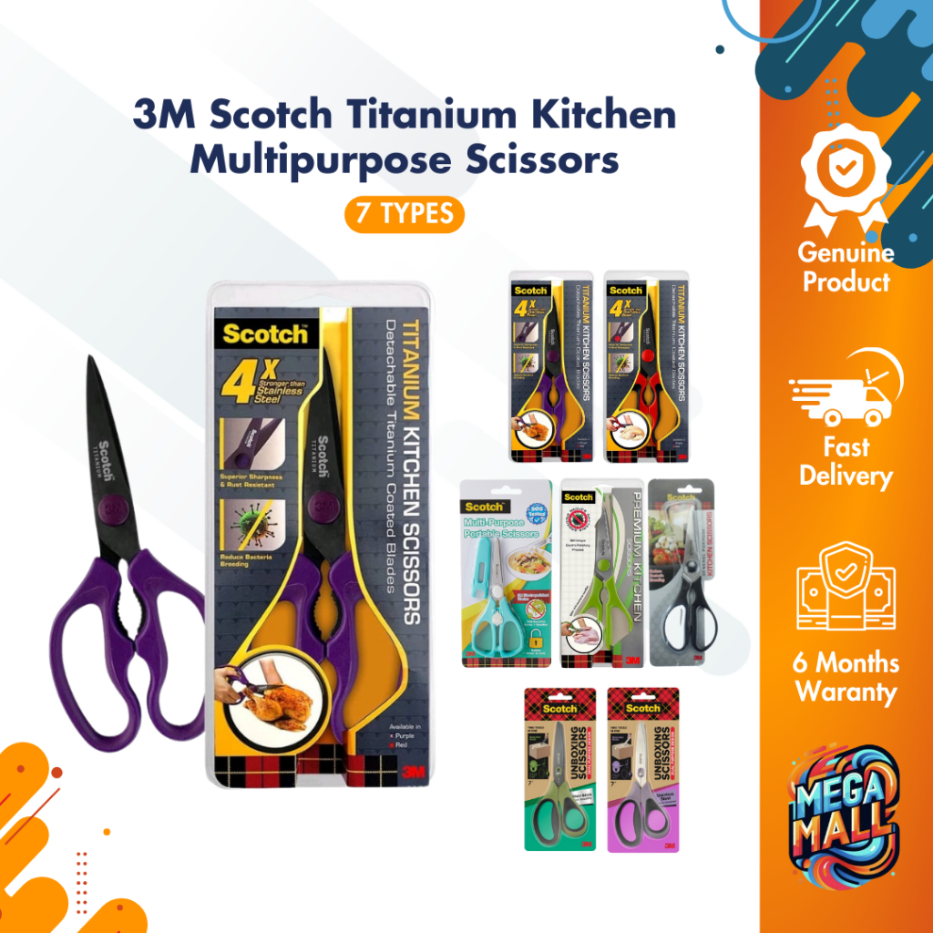 3M Scotch Titanium Kitchen Scissors - Premium Steel, Multi-Purpose ...