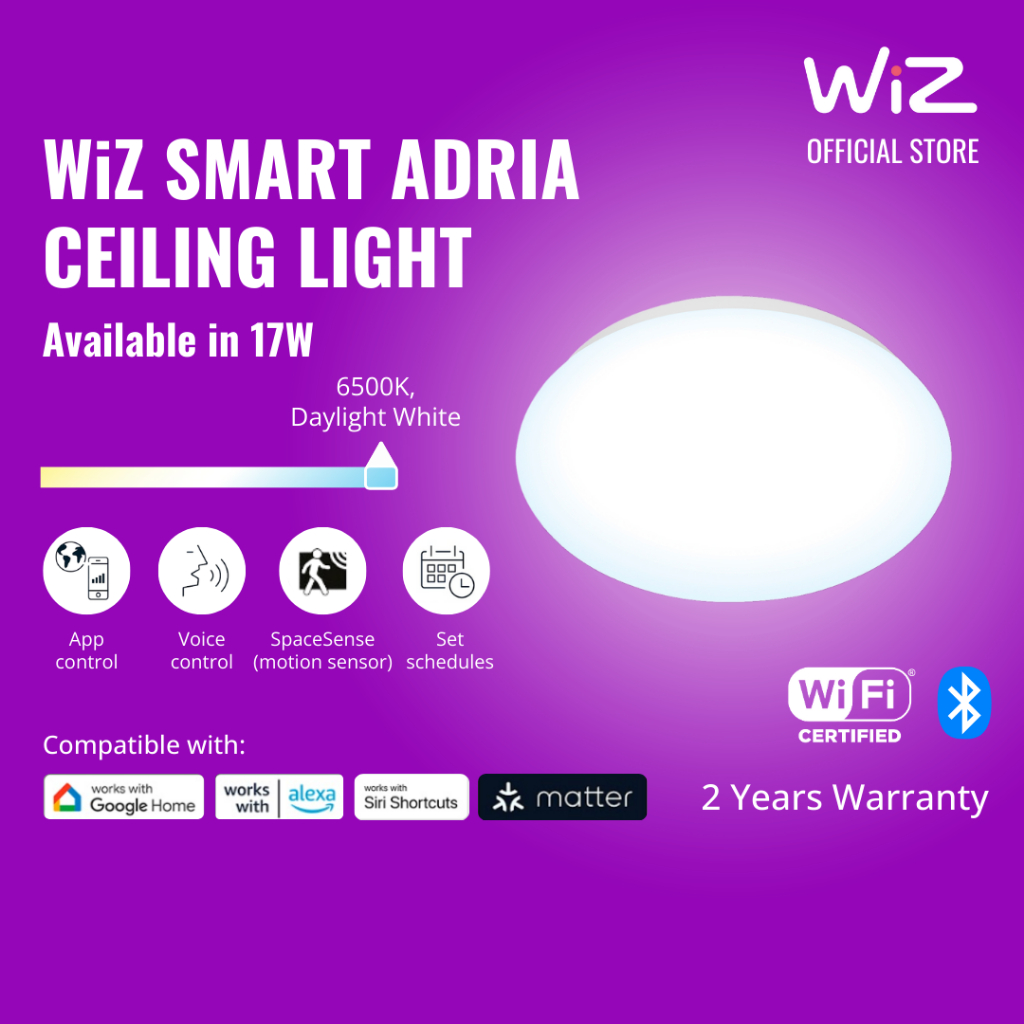 WiZ Adria Smart Wifi Dimmable Ceiling Light | 17W | 6500K White | Voice ...