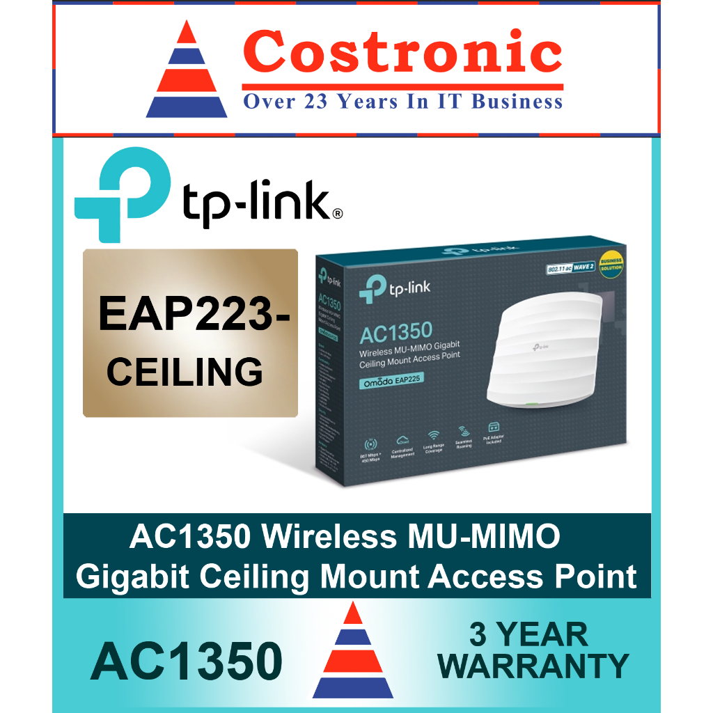 TP-link EAP223 / EAP225 AC1350 WIRELESS DUAL BAND GIGABIT CEILING MOUNT ...