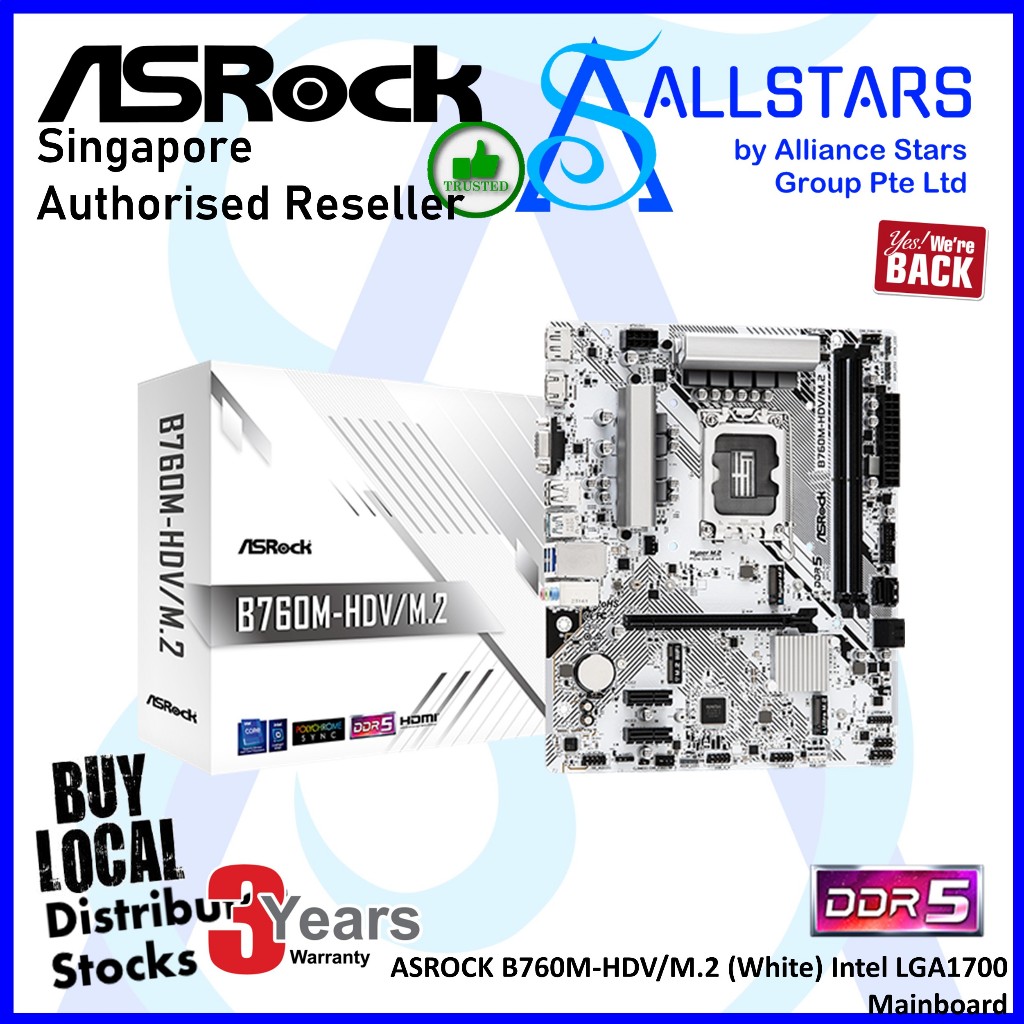 ASROCK B760M-HDV/M.2 (White) Intel LGA1700 Mainboard (Warranty 3years ...