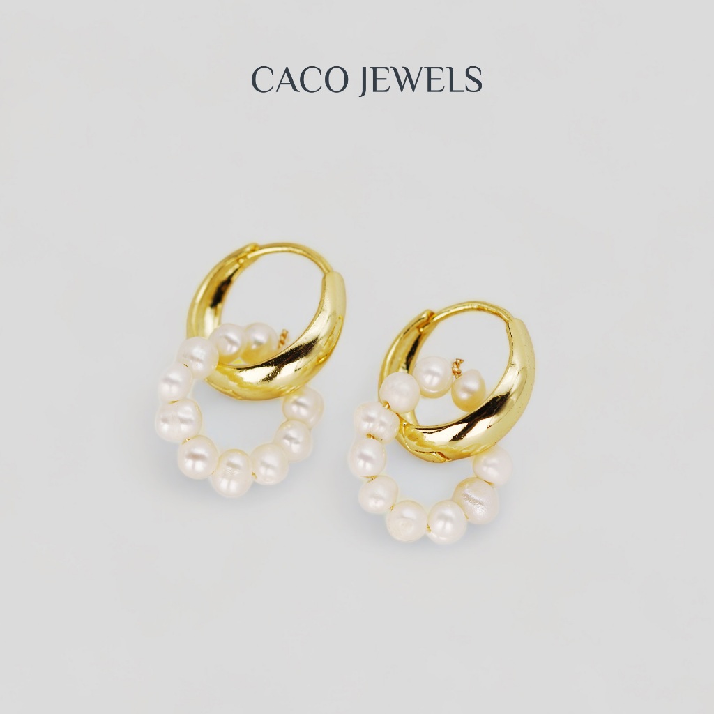 CACO Freshwater Pearl Huggies Earrings 14K Gold Plated on 925 Silver ...