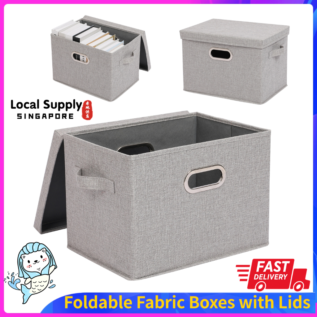 Fabric Boxes with Lids, Foldable Storage Bins with Handles, Shelf ...