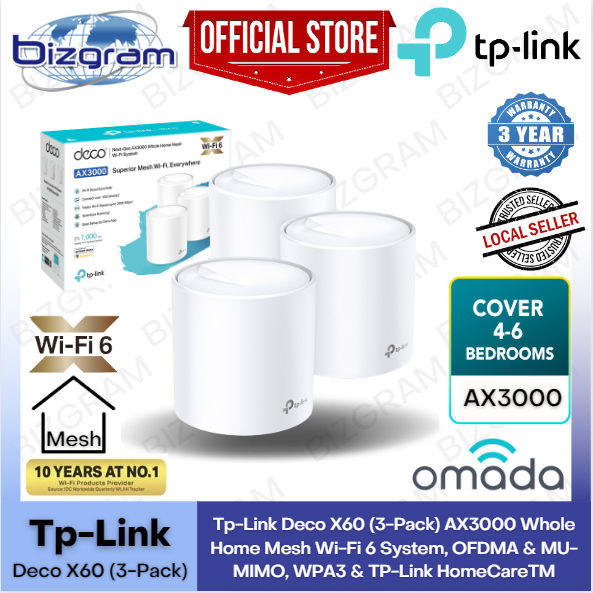 Tp-Link Deco X60 (3-Pack) AX3000 Whole Home Mesh Wi-Fi 6 System, OFDMA ...