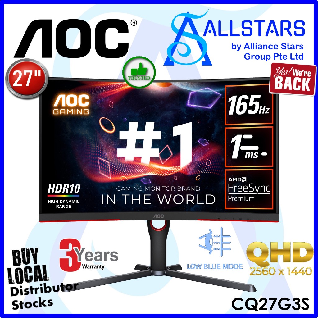 (ALLSTARS : We are Back Promo)AOC CQ27G3S 27 inch QHD Curved Gaming ...