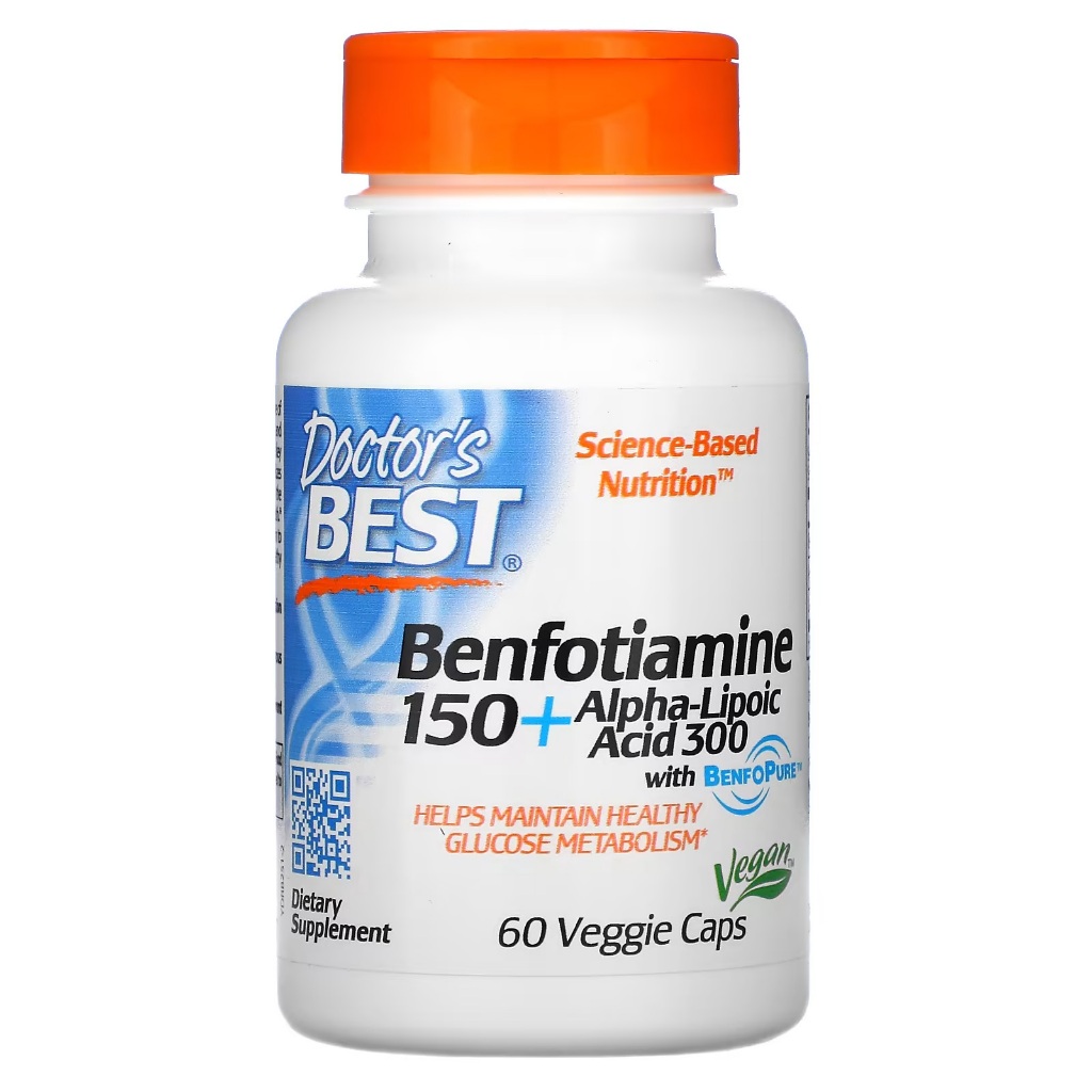 Doctor's Best, Benfotiamine 150 + Alpha-Lipoic Acid 300, 60 Veggie Caps, Healthy Glucose ...