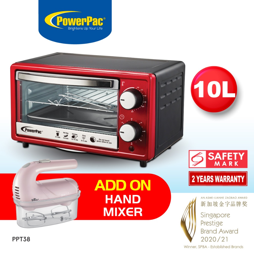 PowerPac Electric Oven 10L with 1 sets of baking tray and grill and ...