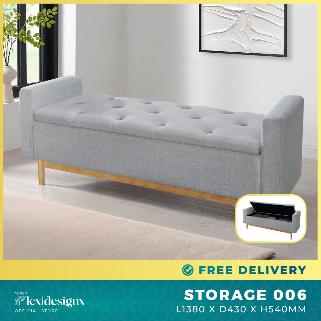 2 Seater Storage Bench Chair With Solid Wood Leg (color: Light Grey) / Flexidesignx 006 | Shopee ...