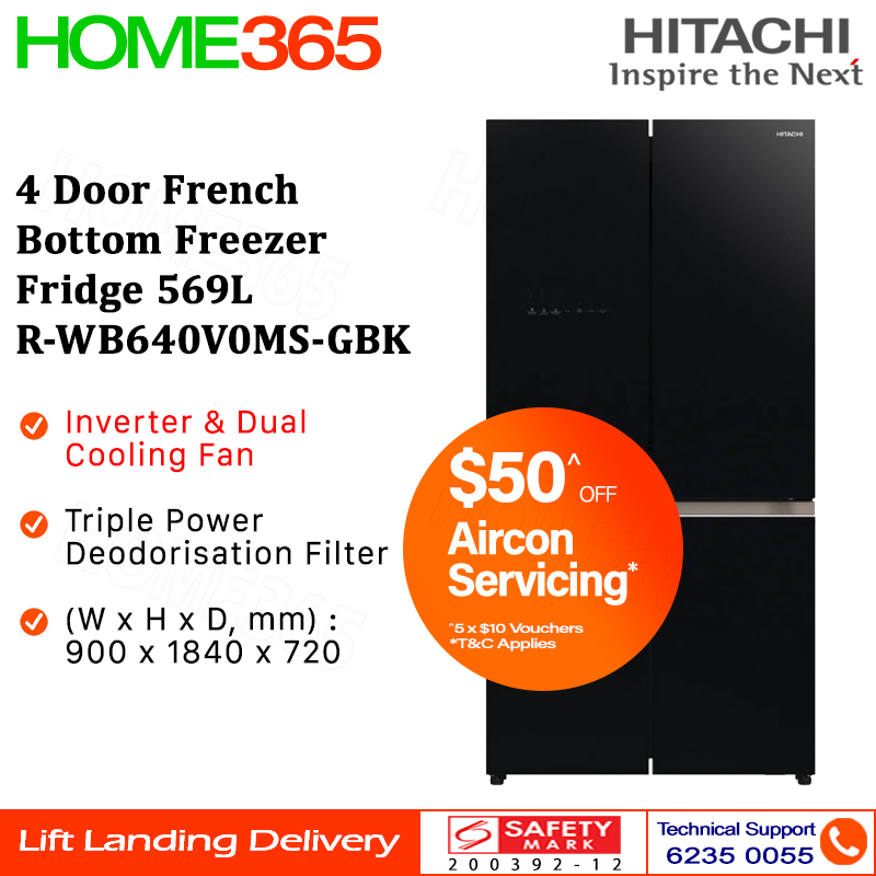 Hitachi 4 Door French Bottom Freezer Fridge 569L R-WB640V0MS | Shopee ...