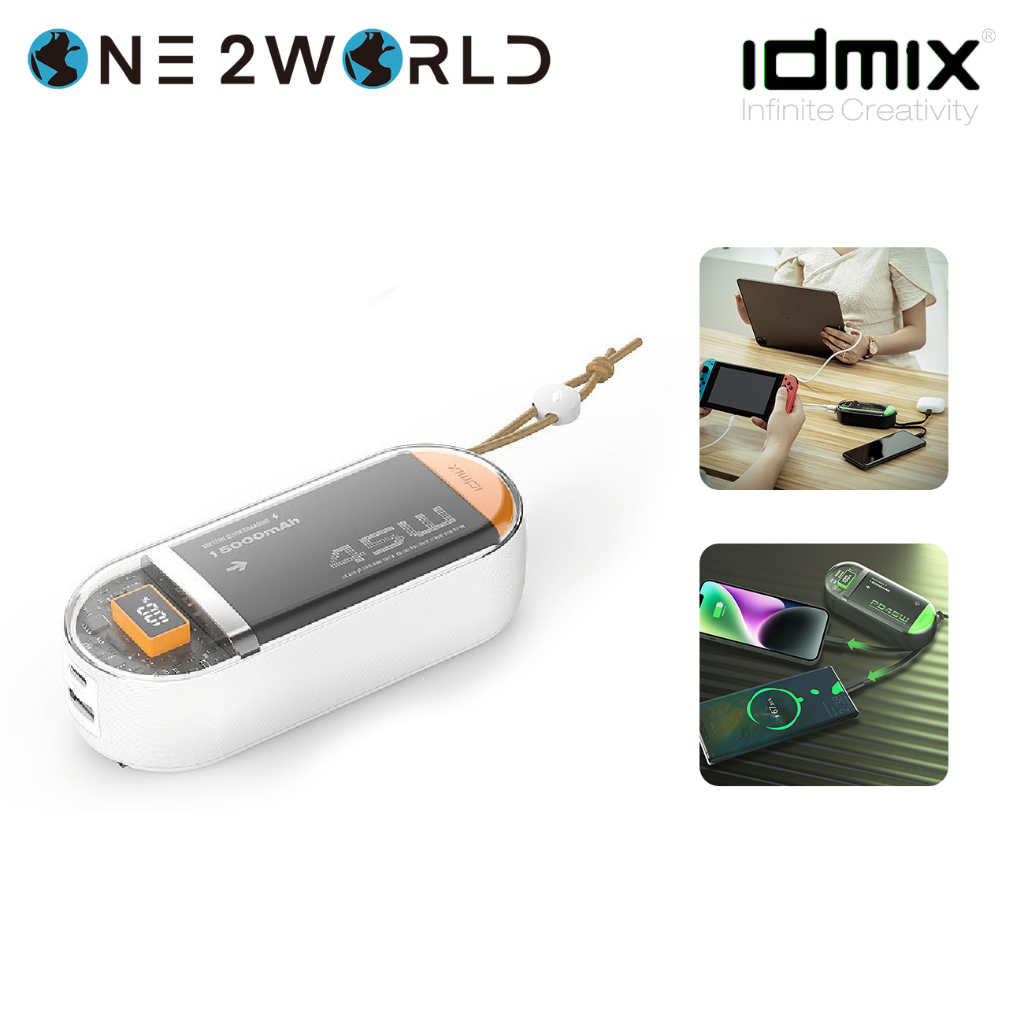 IDMIX PD45W 15,000mAh Power Bank with Built in Type-C Cable Portable ...