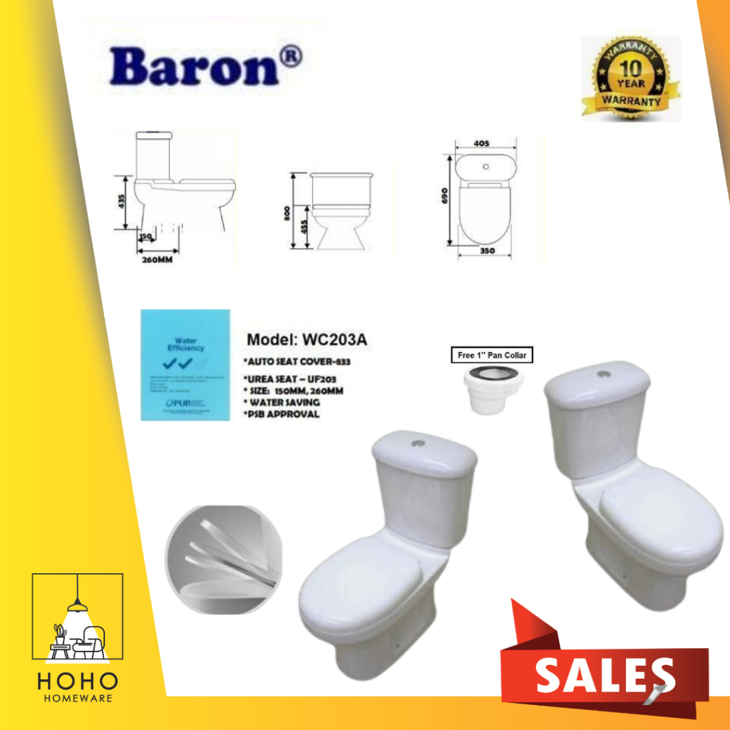 BARON W203A 2-Piece WC | Toilet Bowl with Urea Soft Close Seat | Shopee ...