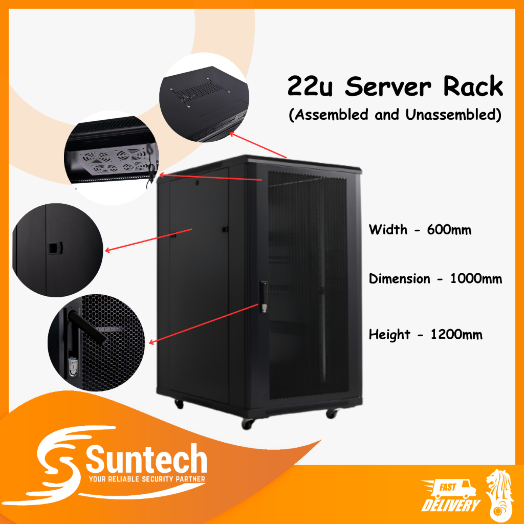22u Server Rack/Cabinet Rack/Network Rack (600x1000x1200) - Assembled ...