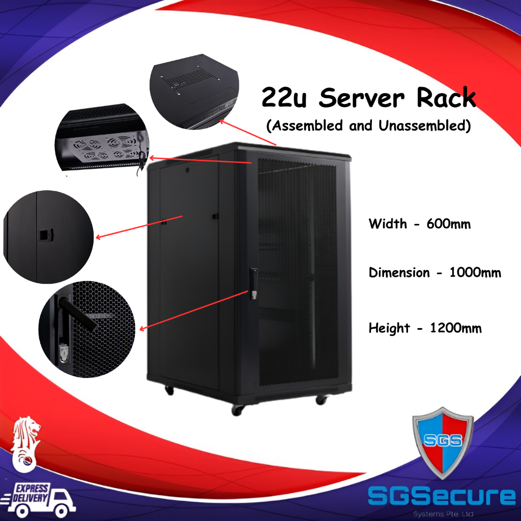 22u Server Rack/Cabinet Rack/Network Rack (600x1000x1200) - Assembled ...