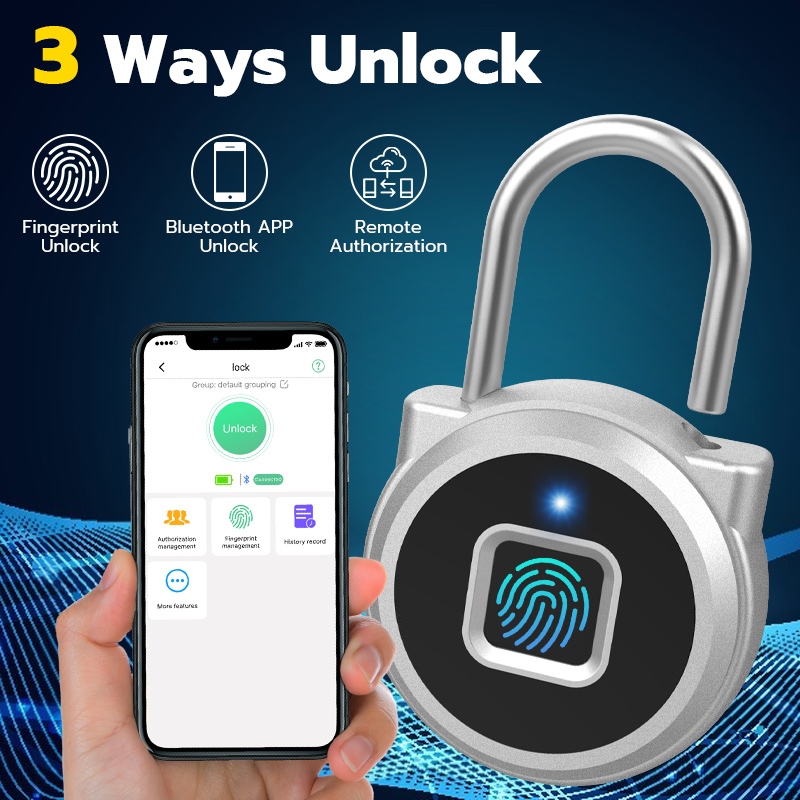Fingerprint Padlock Bluetooth Lock Gym Fingerprint Padlock Keyless ...