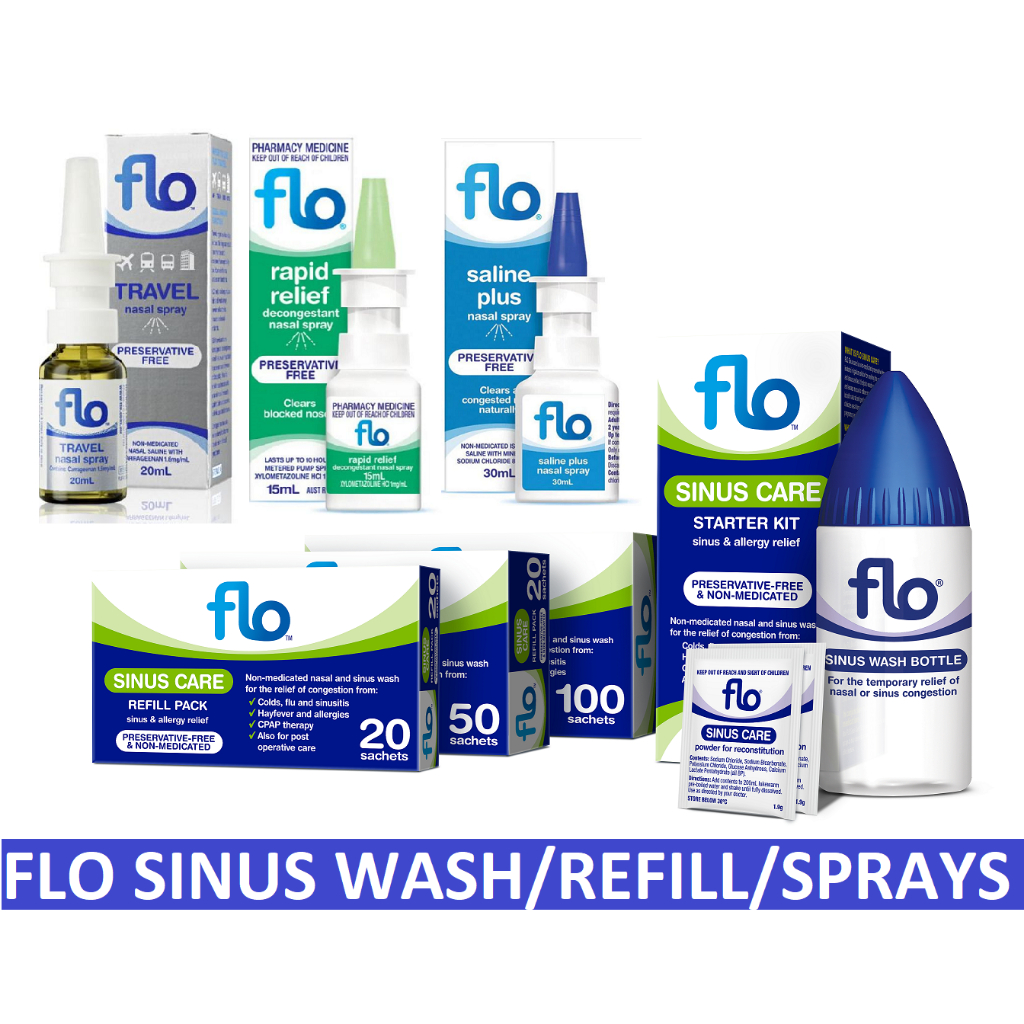 12/20/50/100 FLO Sinus Care CRS Refill Sachets Nasal Saline Plus Spray ...