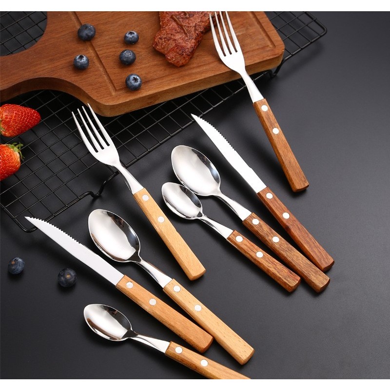 Stainless Steel Cutlery With Solid Wood Handle Set Kitchen Utensil Sets ...
