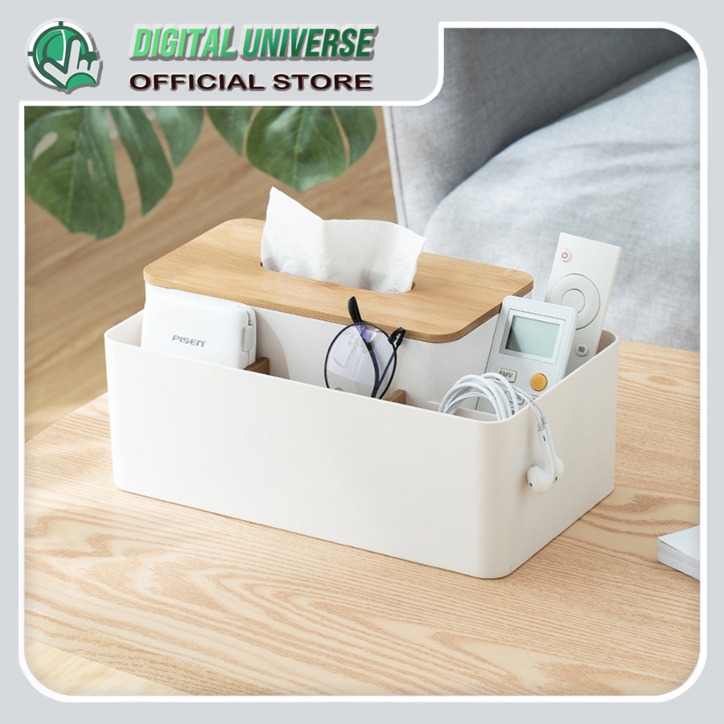 Multifunction Wooden Tissue Box Holder Desktop Organizer Remote Control ...