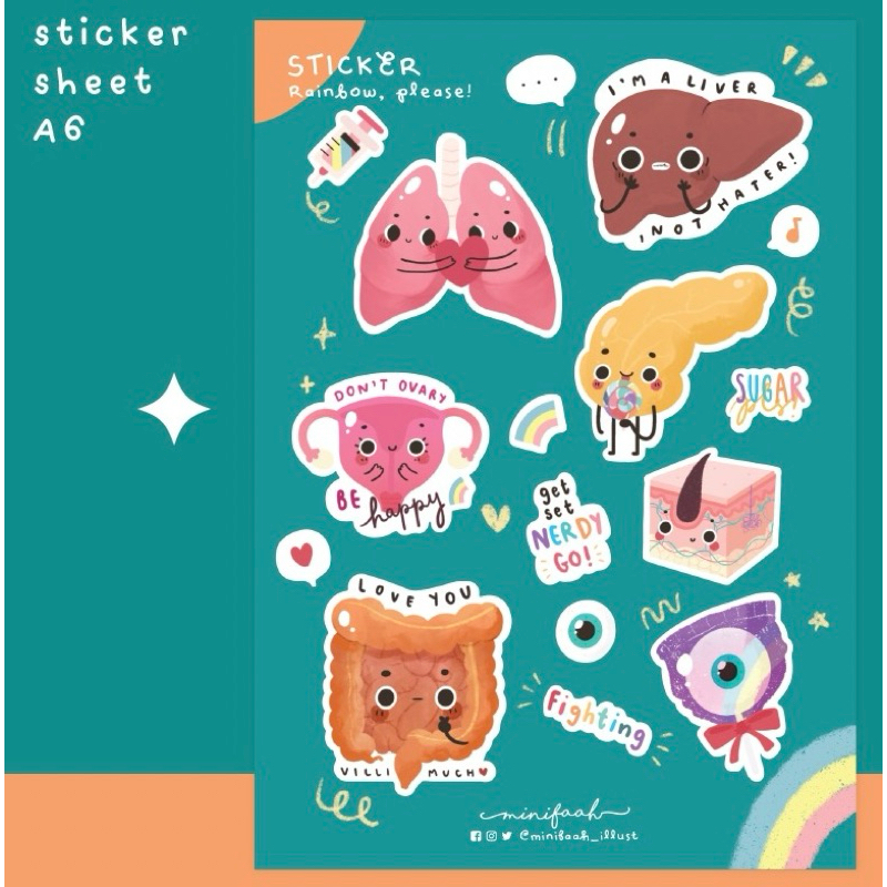 Cute punny organs anatomy biology sticker sheet by Thai illustrator ...