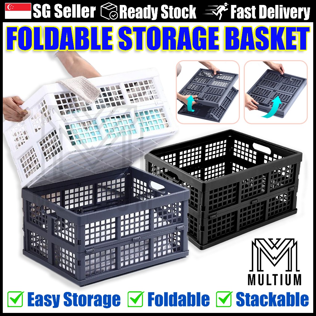 Foldable Storage Basket| Stackable Folding Plastic Crates |Collapsible ...