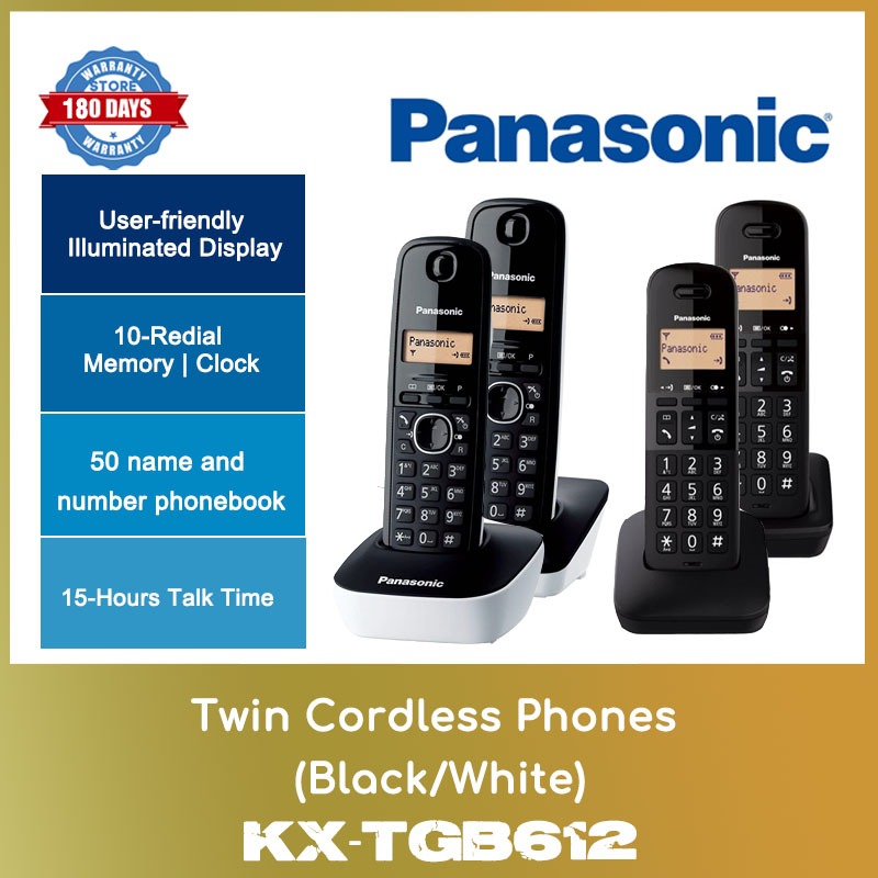 Panasonic KX-TGB612 Twin Cordless Phone White/Black WITH 6 MONTHS SHOP WARRANTY | Shopee Singapore