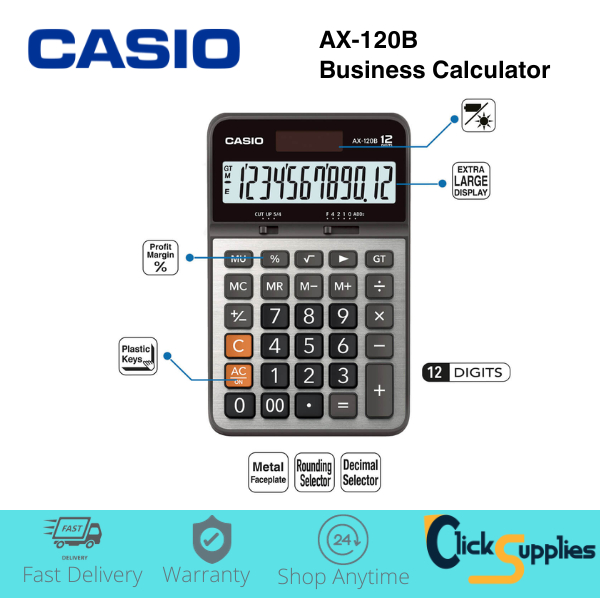 Casio Calculator Business Finance AX-120B Metal Plate Durable With Decimal Select and Mark Up ...