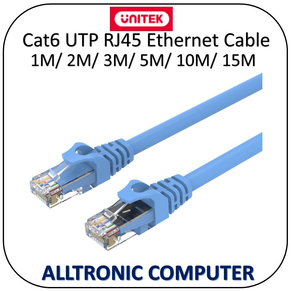 Unitek Cat6 1M/2M /3M/5M/10M/15M Ethernet Lan RJ45 UTP Cable 1GB 1000Mbps + 250MHZ 24AWG Gigabit ...
