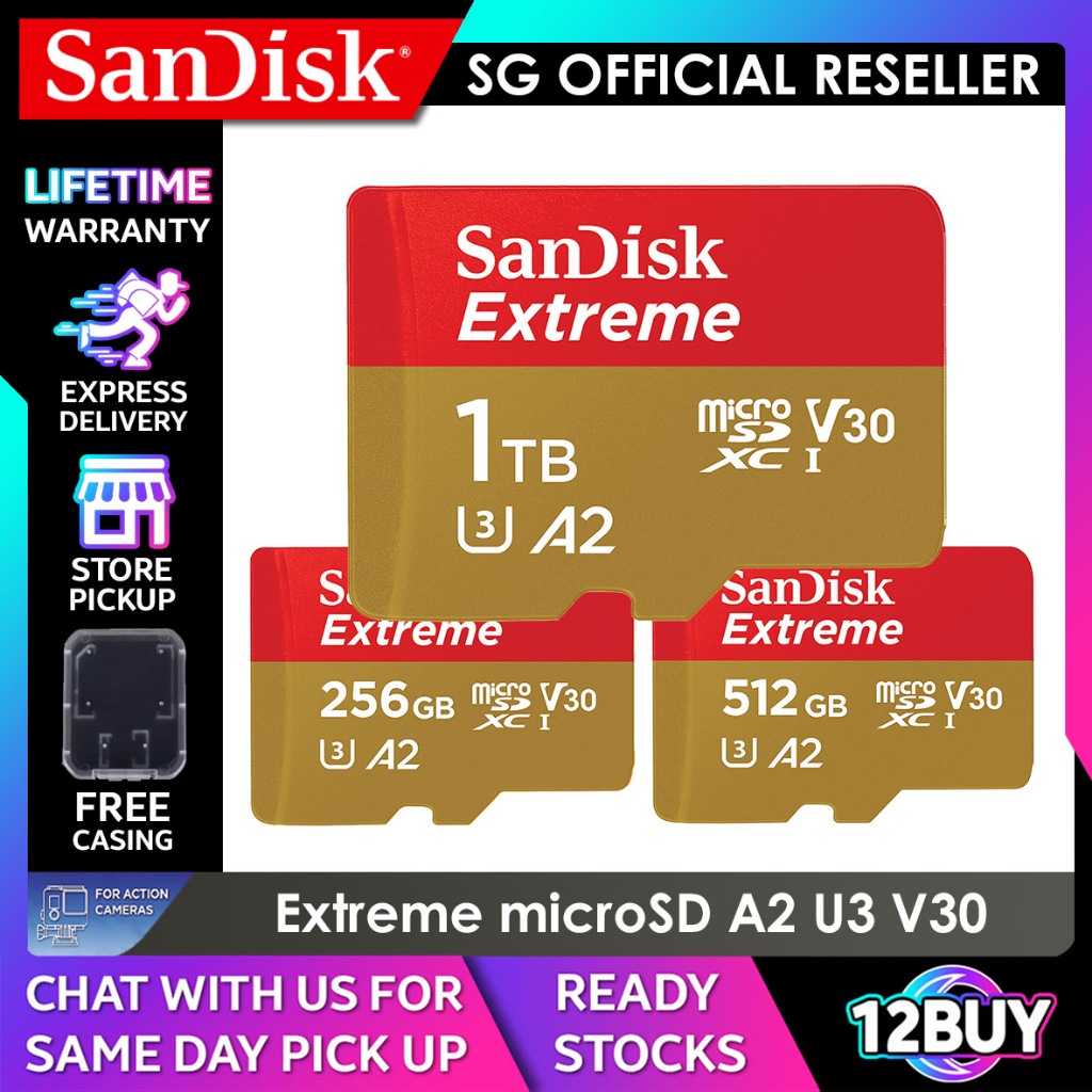 Sandisk MicroSD Extreme Read 190MB/s Write 130MB/s QXAV UHS-I 256GB 512GB 1TB 12BUY.SG | Shopee ...