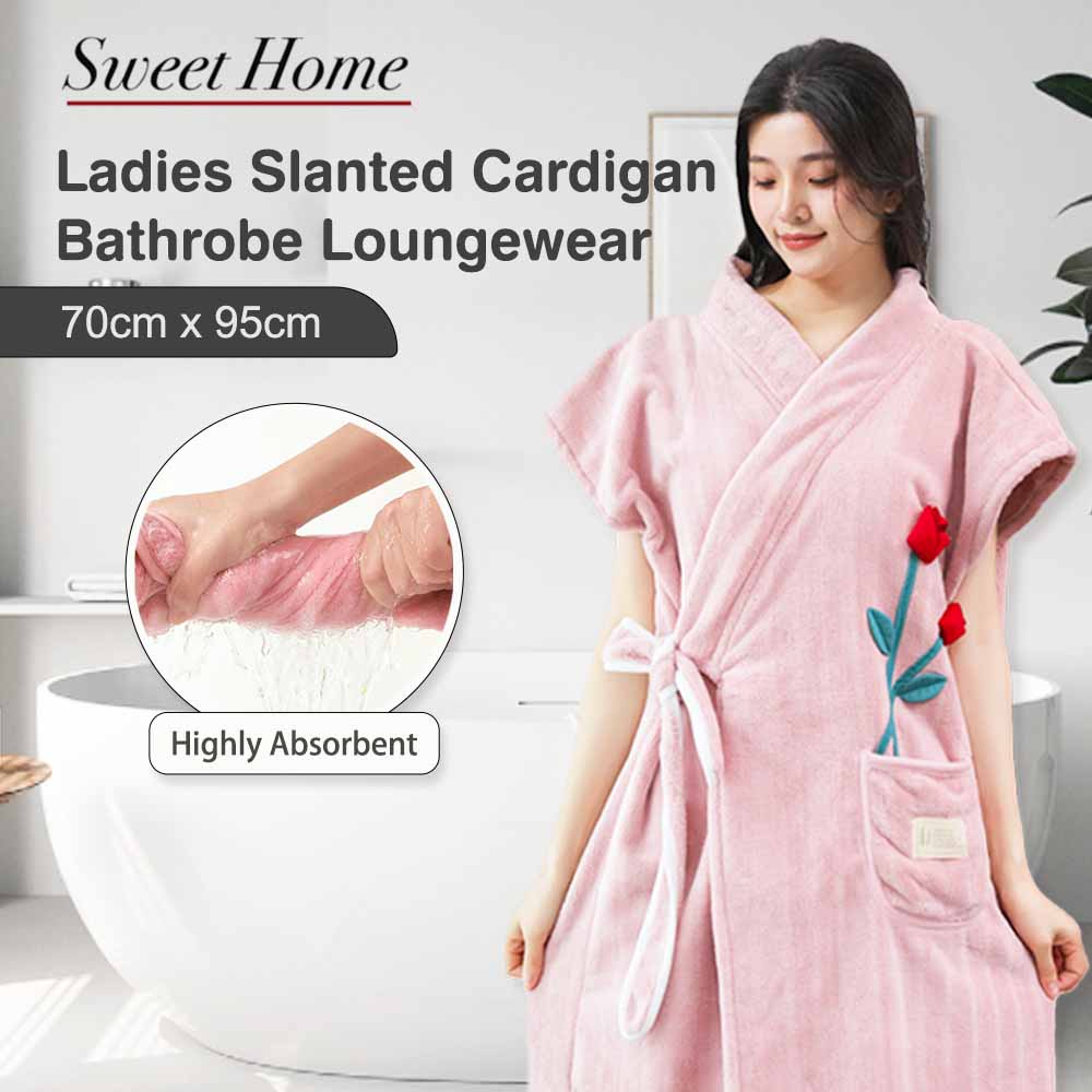Ladies Slanted Cardigan Bathrobe Loungewear Absorbent Towel For ...