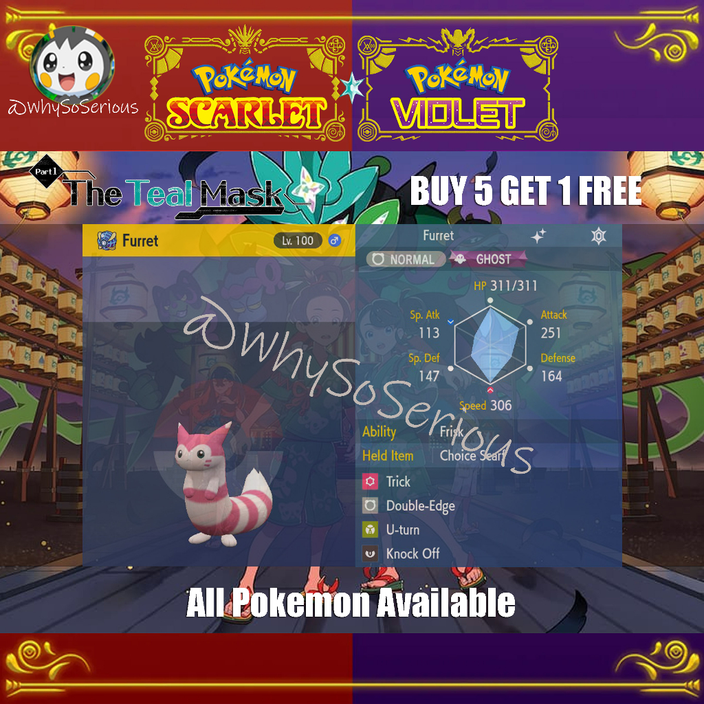 Pokemon Scarlet and Violet Shiny Battle Ready Furret (Digital Game Code ...