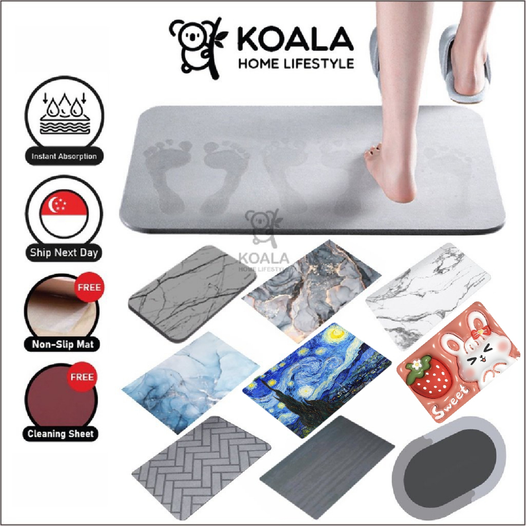 🇸🇬Koala Home🔥Anti Slip Diatomite Absorbent Soft Mat / Hard Mat/Bathroom ...