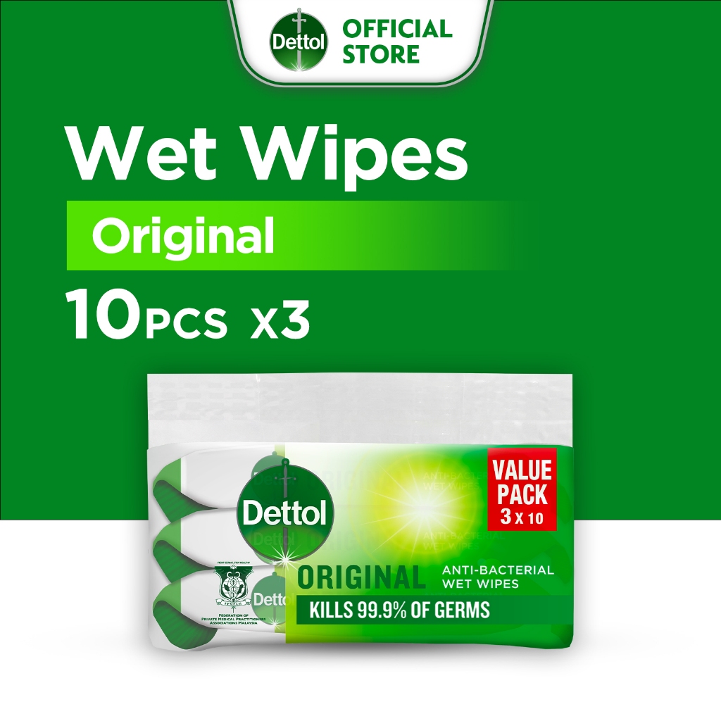 Dettol Anti-Bacterial Wet Wipes Value Pack [3x10s] - For Skin and ...