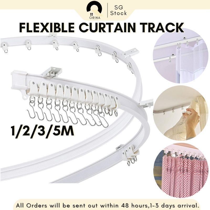 [SG] 5M Flexible Curtain Track 2M 3M 1M Drill Curtain Bracket Ceiling ...
