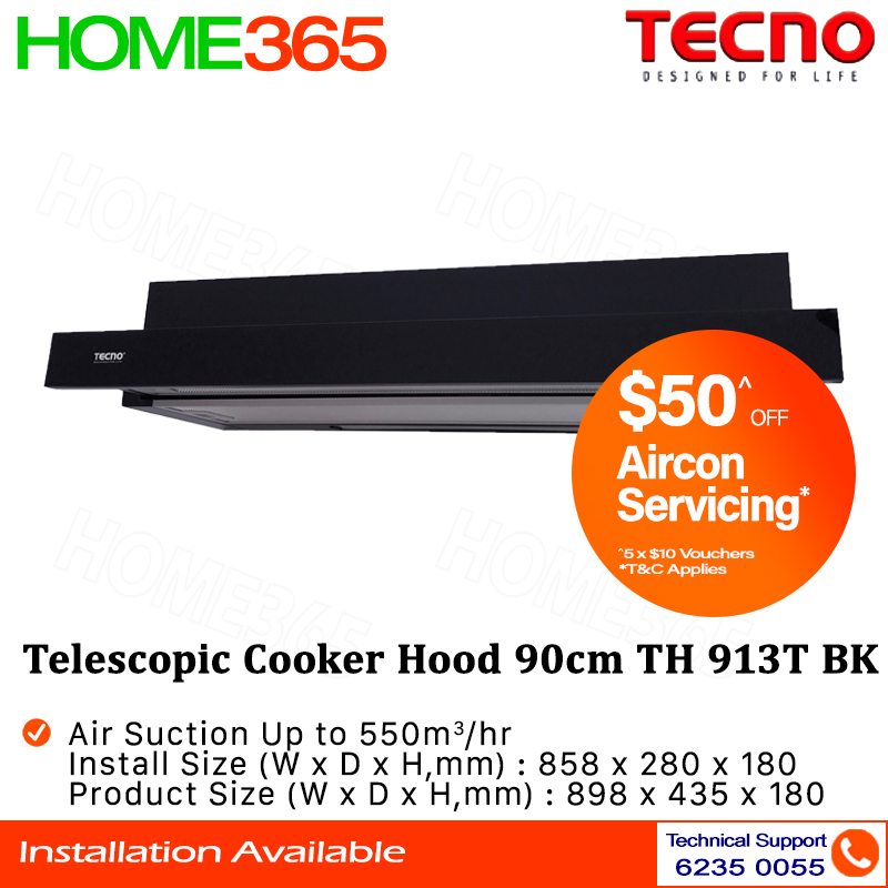 Tecno Telescopic Cooker Hood 90cm TH 913T BK | Shopee Singapore