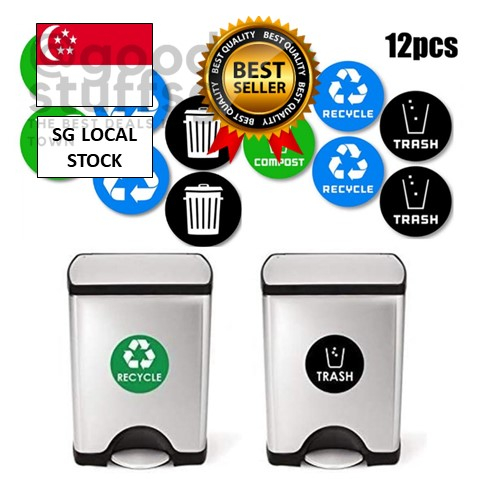[SG FREE 🚚] Stickers Bin Marked Office PVC Recycle Removable Tips Trash ...