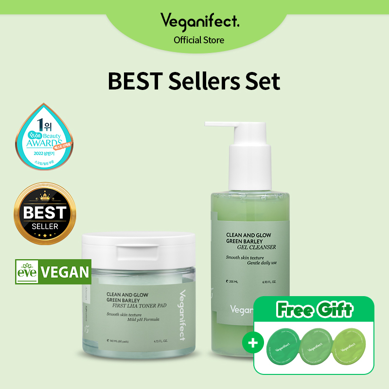 [Veganifect] Best Sellers LHA Duo Set (Gel Cleanser + Toner Pad) / Green Barley Gel / Daily ...