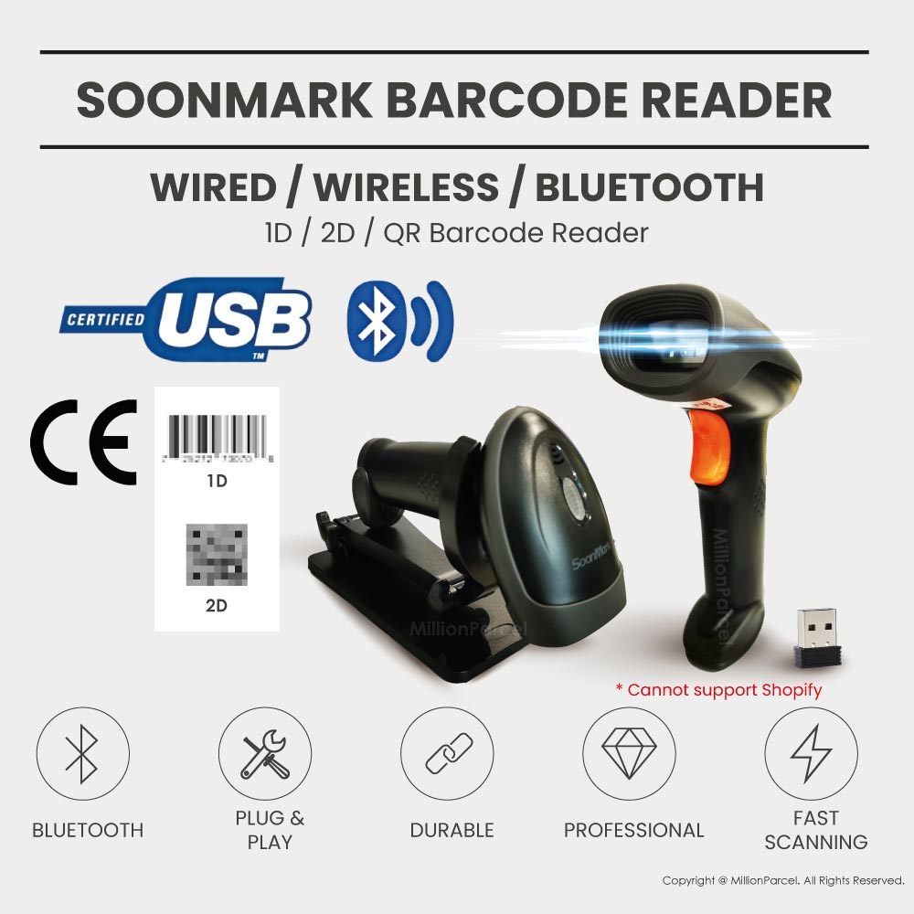 SoonMark Barcode Scanner 1D/2D | Wireless Bluetooth Scanner | Cashier ...