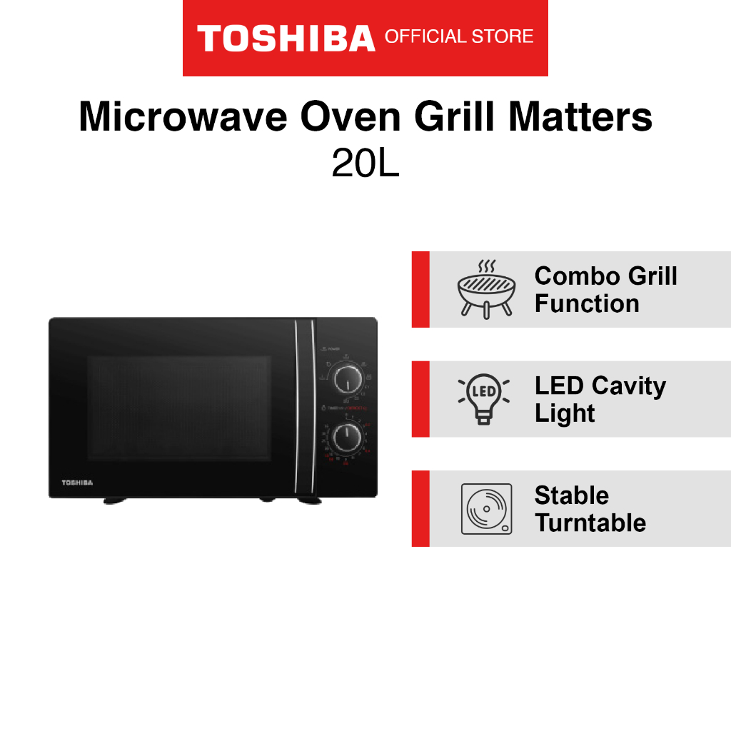Toshiba MWP-MG20P(BK) Black 5 Power Level Microwave Oven with Grill Function, 20L | Shopee Singapore